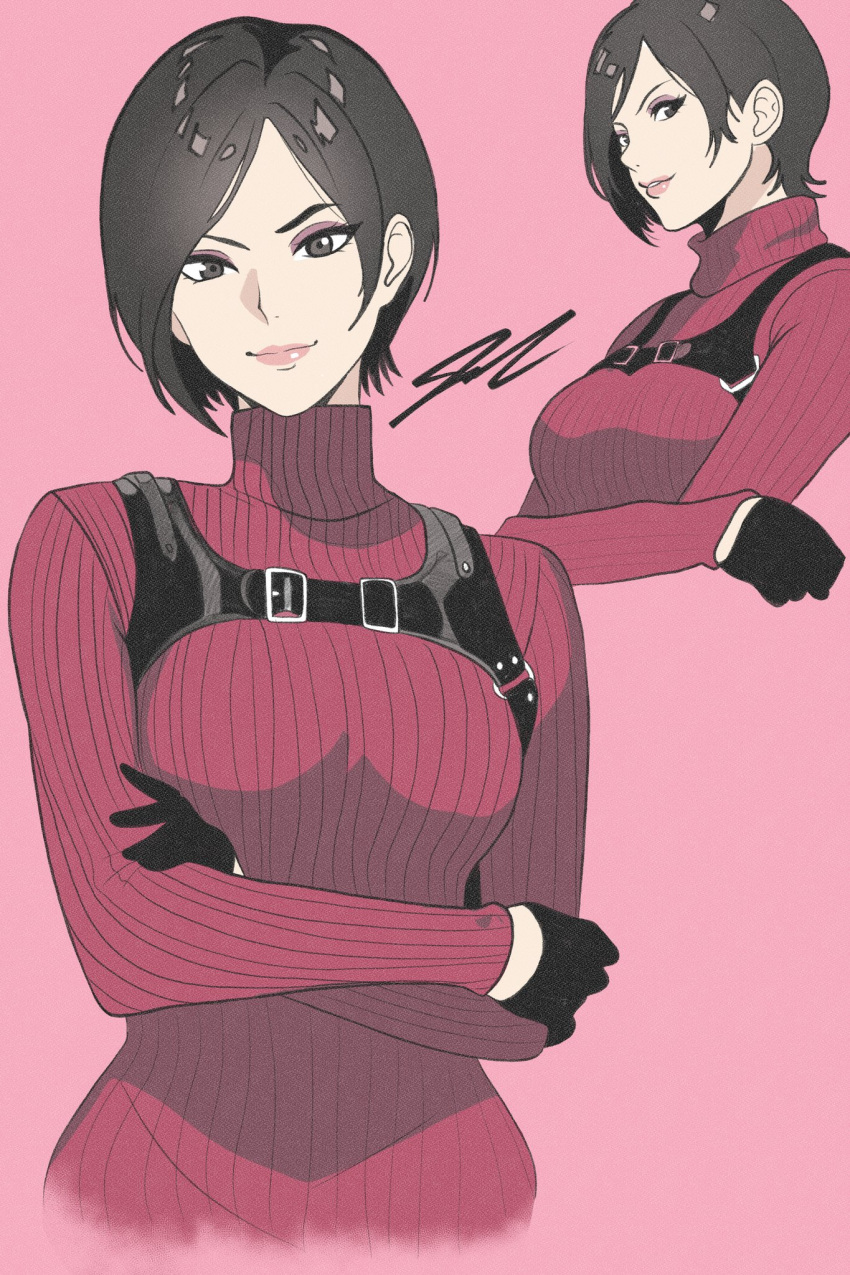Safebooru - 1girl ada wong black gloves black hair breasts dress eyeshadow gloves highres lips ...