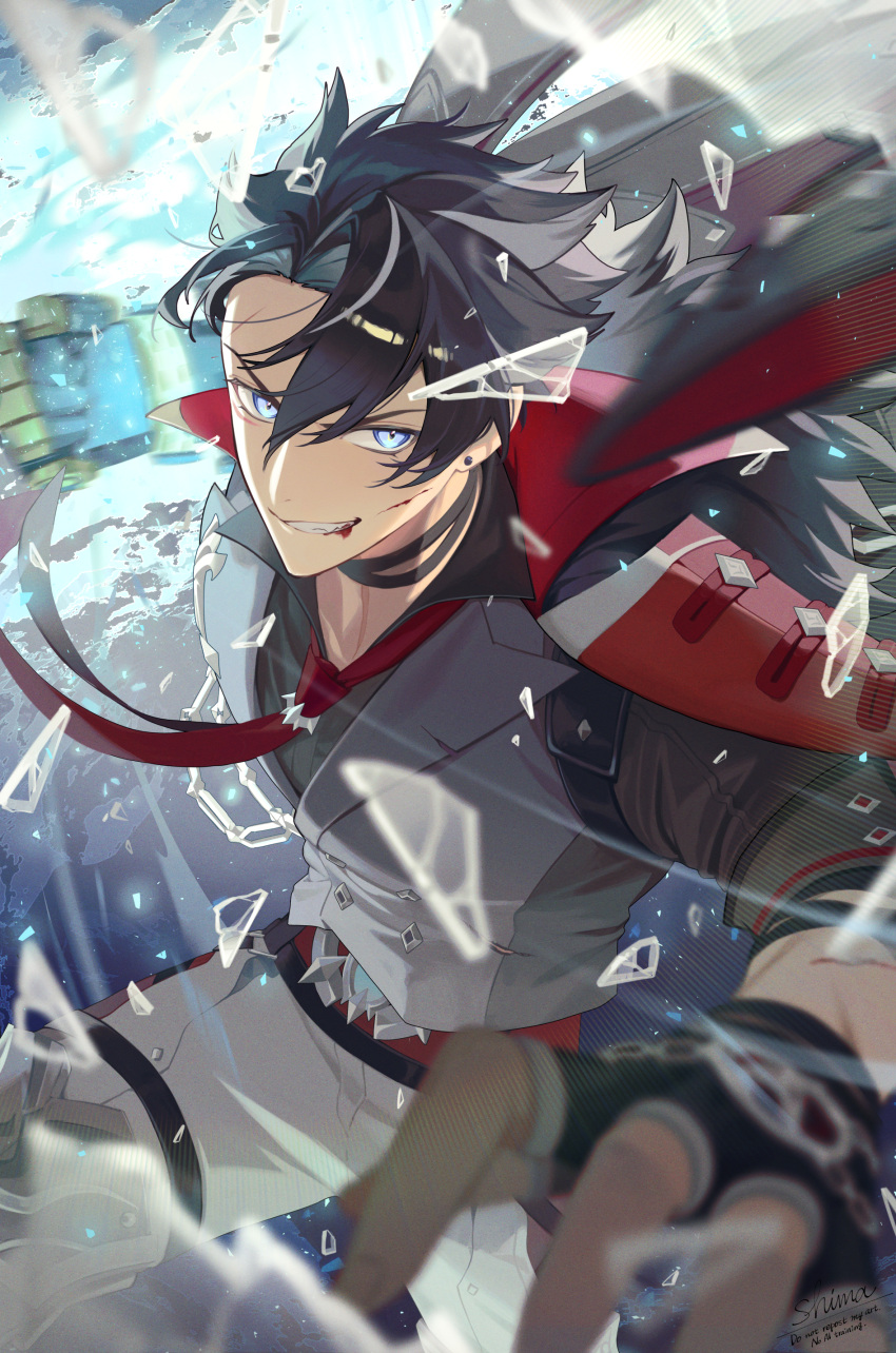 Safebooru - 1boy absurdres bandaged neck bandages black bandages black coat black gloves black ...