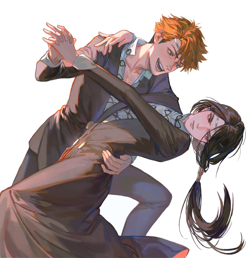 Safebooru - 2boys aubergrin black jacket black pants chest hair circlet closed mouth collarbone ...