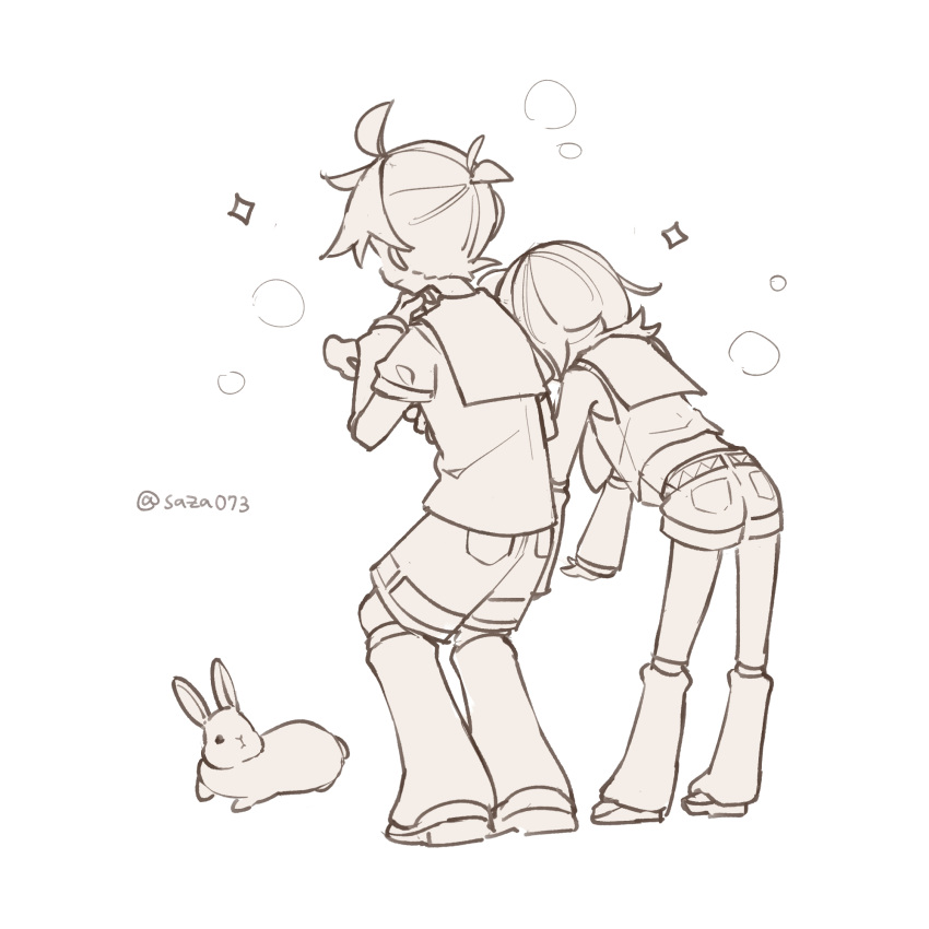 Safebooru - 1boy 1girl arm warmers bare shoulders belt brother and sister from behind full body ...