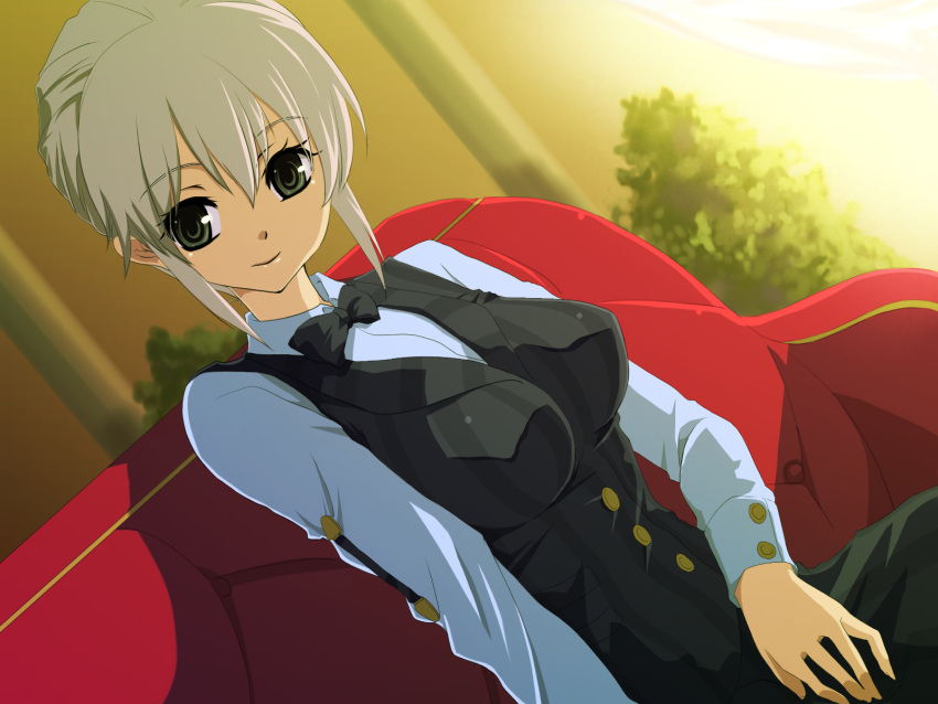 Safebooru - breasts couch dream c club green eyes highres hiiro (kikokico) receptionist (dream c ...
