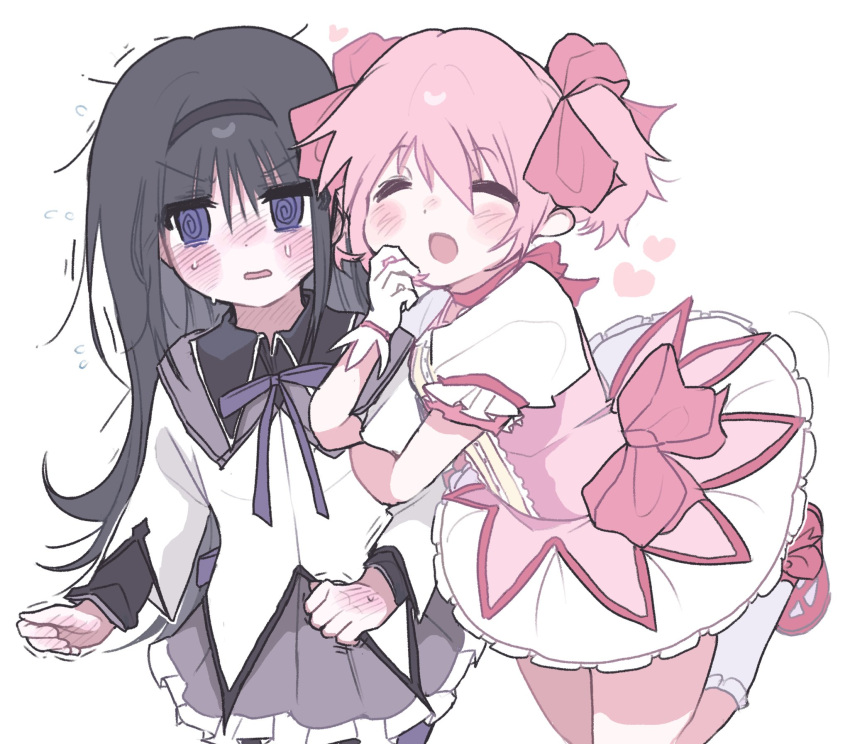 Safebooru - 2girls @ @ ^ ^ akemi homura back bow black capelet black ...