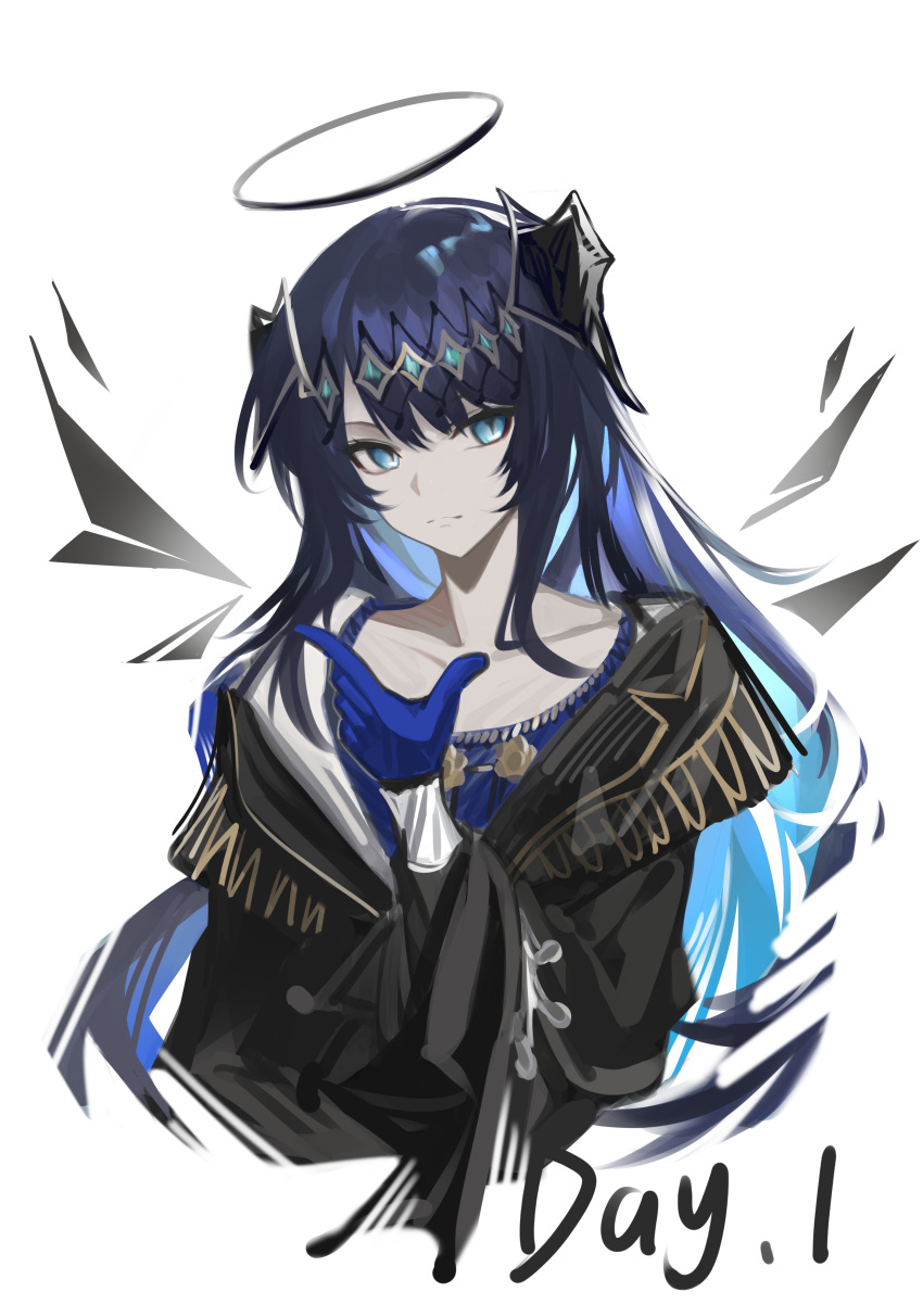 Safebooru - 1girl absurdres ambience synesthesia arknights black halo black horns blue eyes blue ...