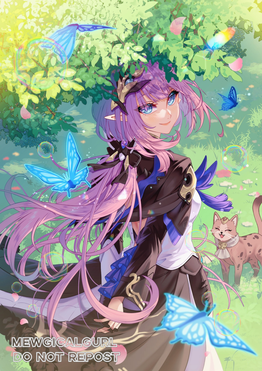 Safebooru - 1girl arms behind back blue eyes breasts bug butterfly cape cat commentary corset ...