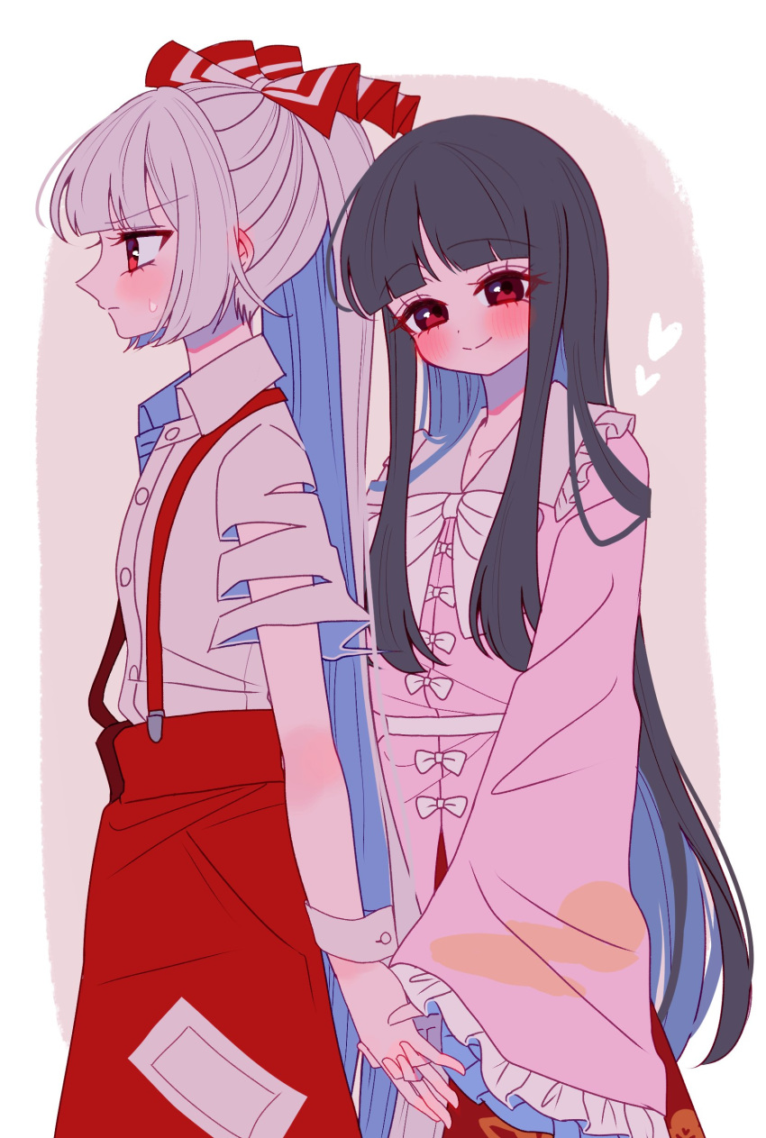 Safebooru - 2girls absurdres black hair blush border closed mouth ...