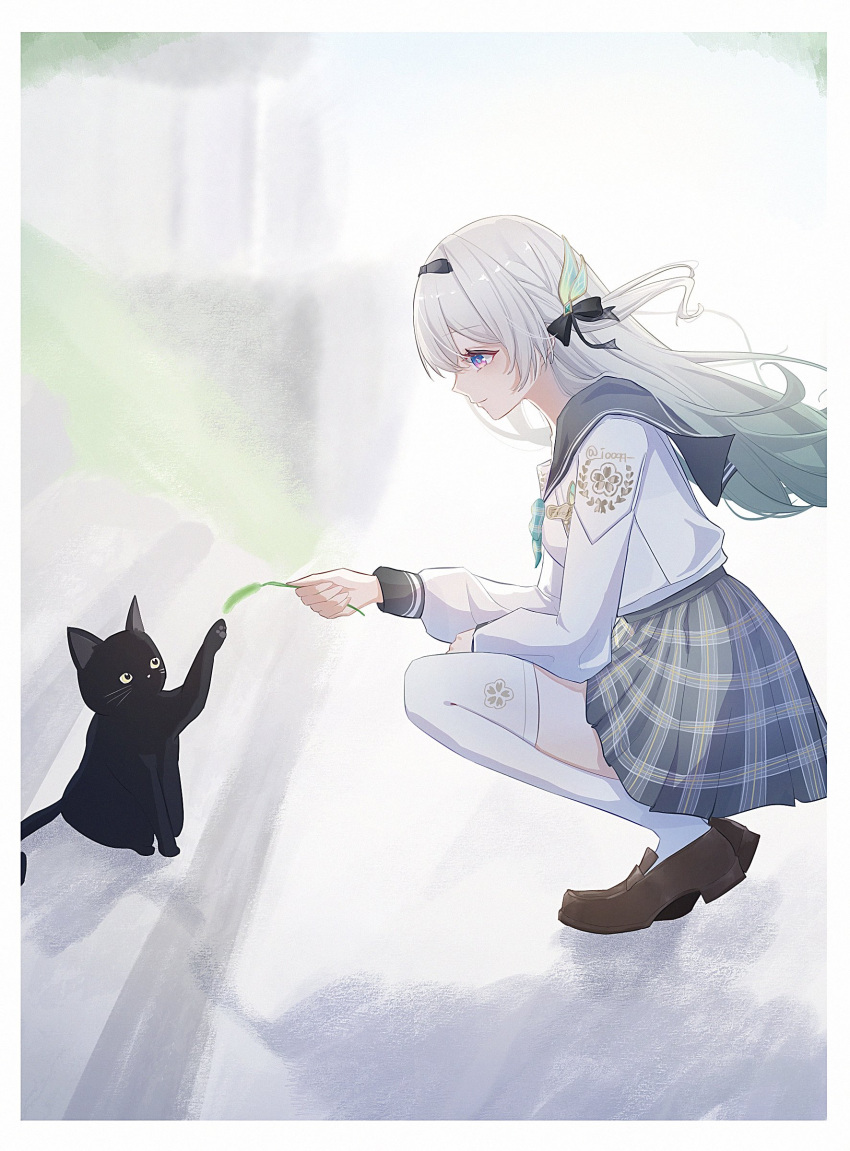 Safebooru - 1girl 1other absurdres black cat black hairband black ...