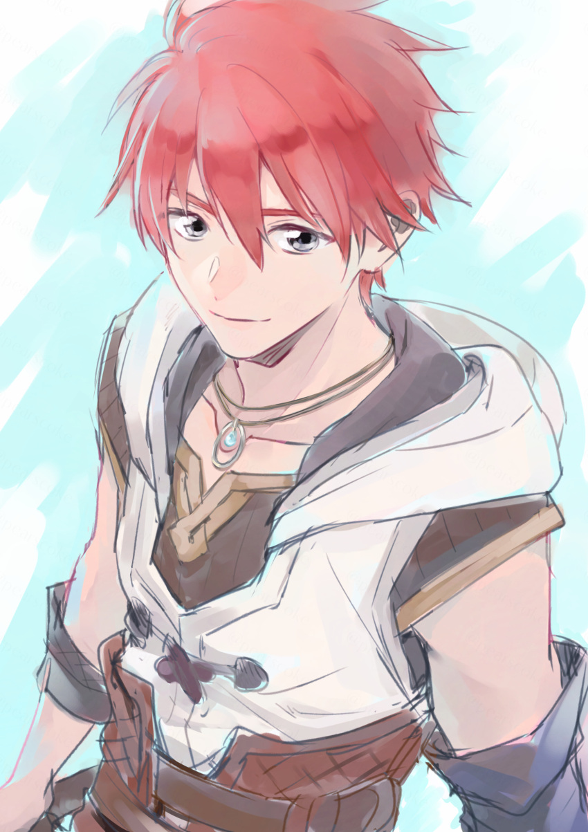 Safebooru - 1boy absurdres adol christin blue background double-parted ...