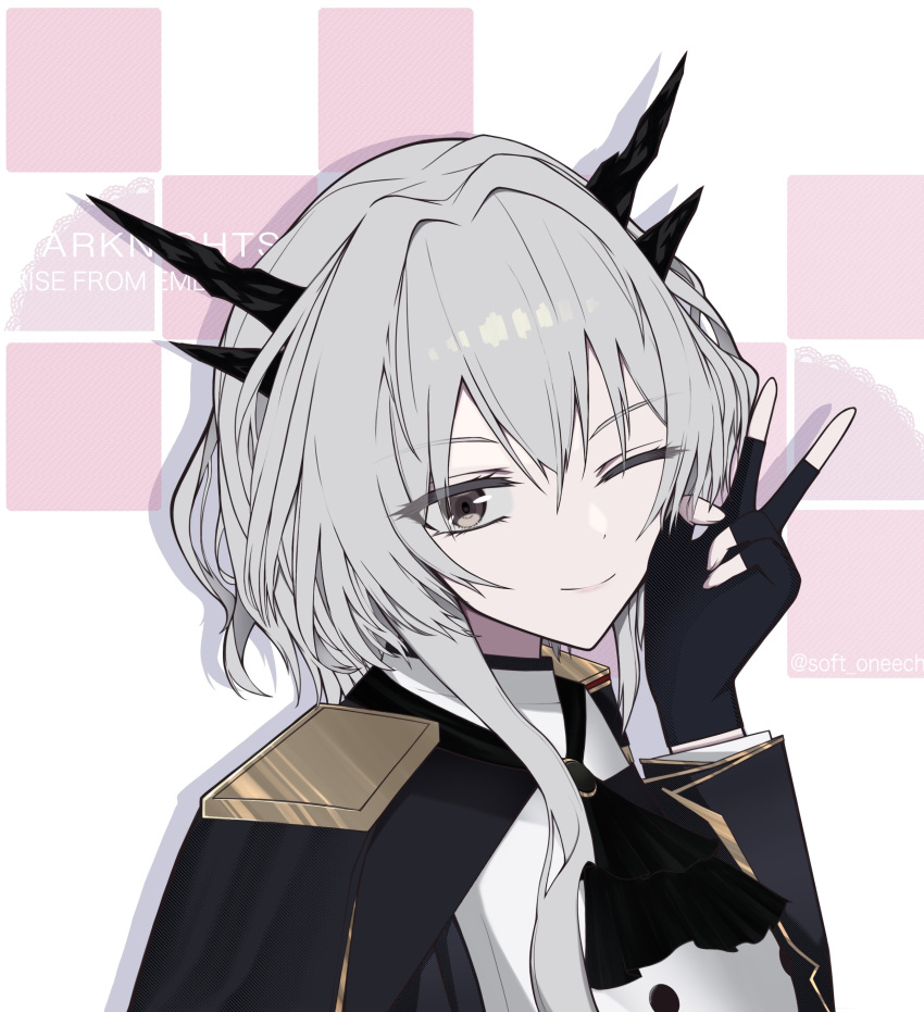 Safebooru - 1girl absurdres aiguillette arknights ascot black ascot black gloves black horns ...