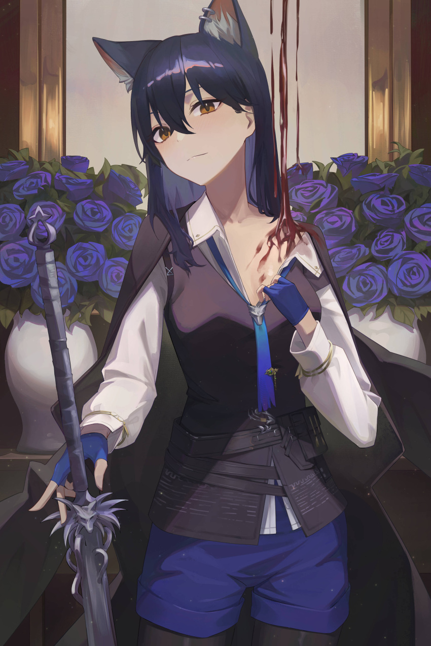 Safebooru - 1girl absurdres animal ear fluff animal ears arknights black hair black jacket black ...