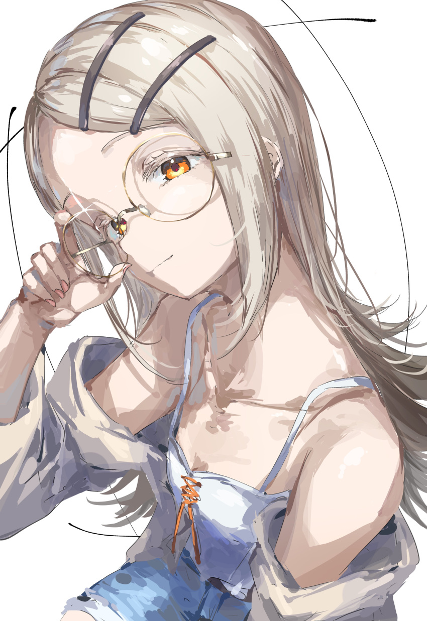 Safebooru - 1girl absurdres blonde hair blue shorts camisole chidawadachi closed mouth colored ...