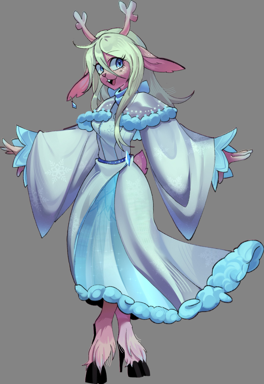 Safebooru - 1girl absurdres animal ears antlers blonde hair blue eyes capelet commentary deer ...