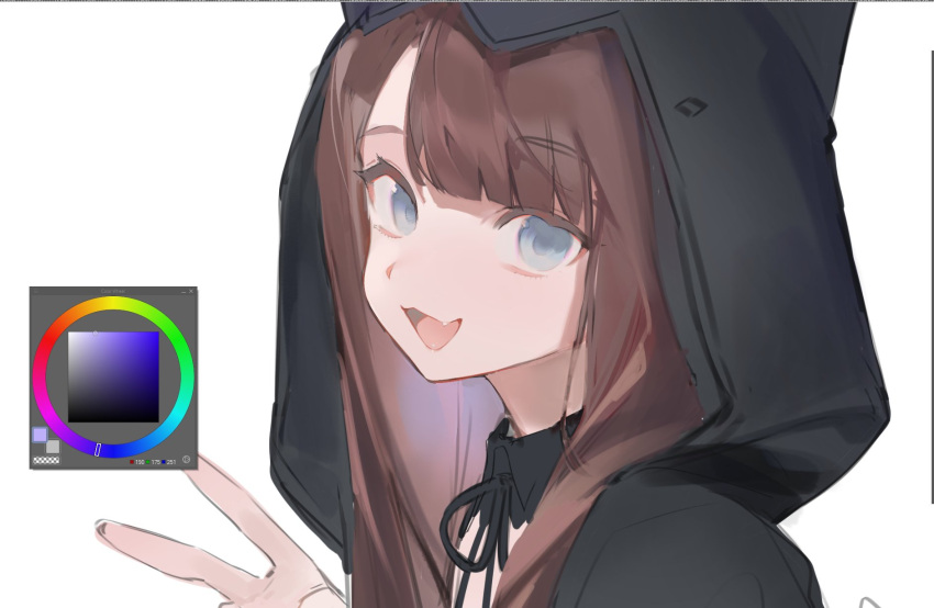 Safebooru - 1girl :d art program in frame black hoodie blue eyes blunt ...