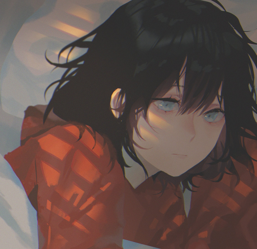 Safebooru - 1girl 23i2ko :| black hair blue eyes blunt bangs closed mouth facing viewer hair ...