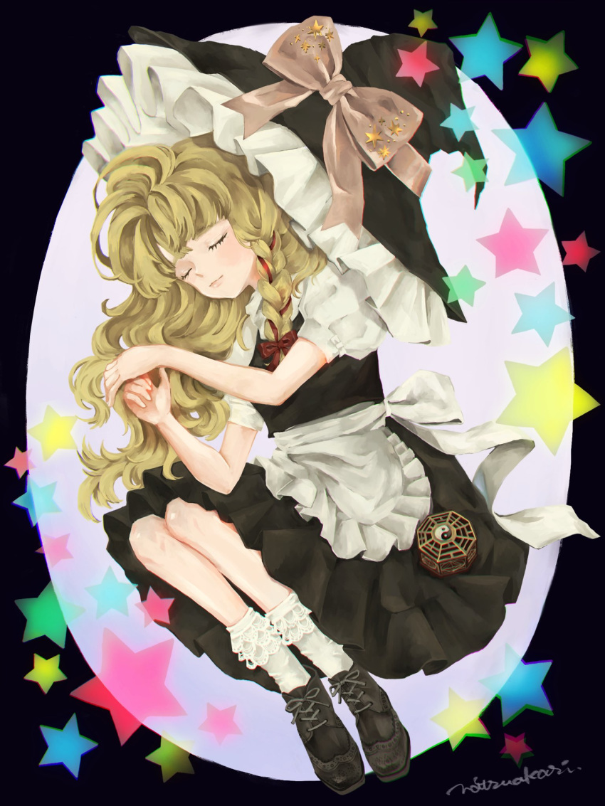 Safebooru - 1girl apron black boots black skirt black vest blonde hair boots bow braid closed ...