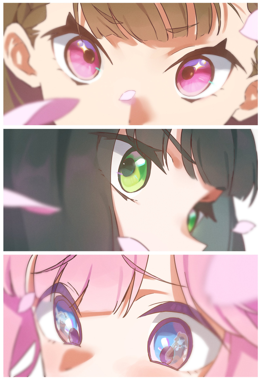 Safebooru - 3girls absurdres anyoji hime black hair blue eyes blunt bangs braid brown hair ...