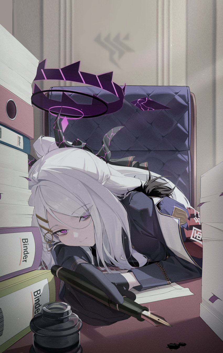 Safebooru - 1girl absurdres black eyes black halo black horns blue archive closed mouth eyes ...