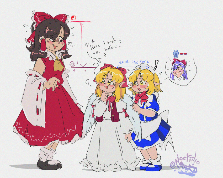 Safebooru - angel wings apron ascot blonde hair blue dress blush bow brown hair detached sleeves ...