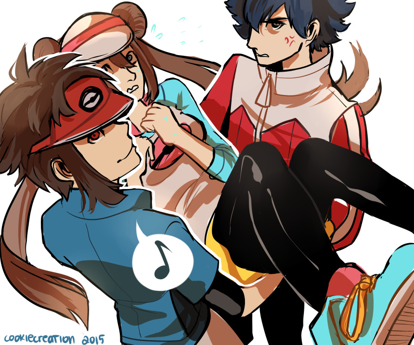 Safebooru - 1girl 2015 2boys absurdres anger vein brown hair carrying cookiesketches flying ...