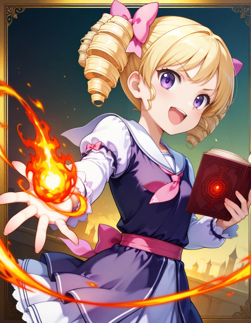 Safebooru - 1girl blonde hair fire fortune summoners magical girl purple dress purple sailor ...