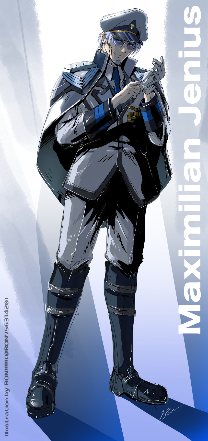 Safebooru - 1boy absurdres adjusting clothes adjusting gloves blue hair ...