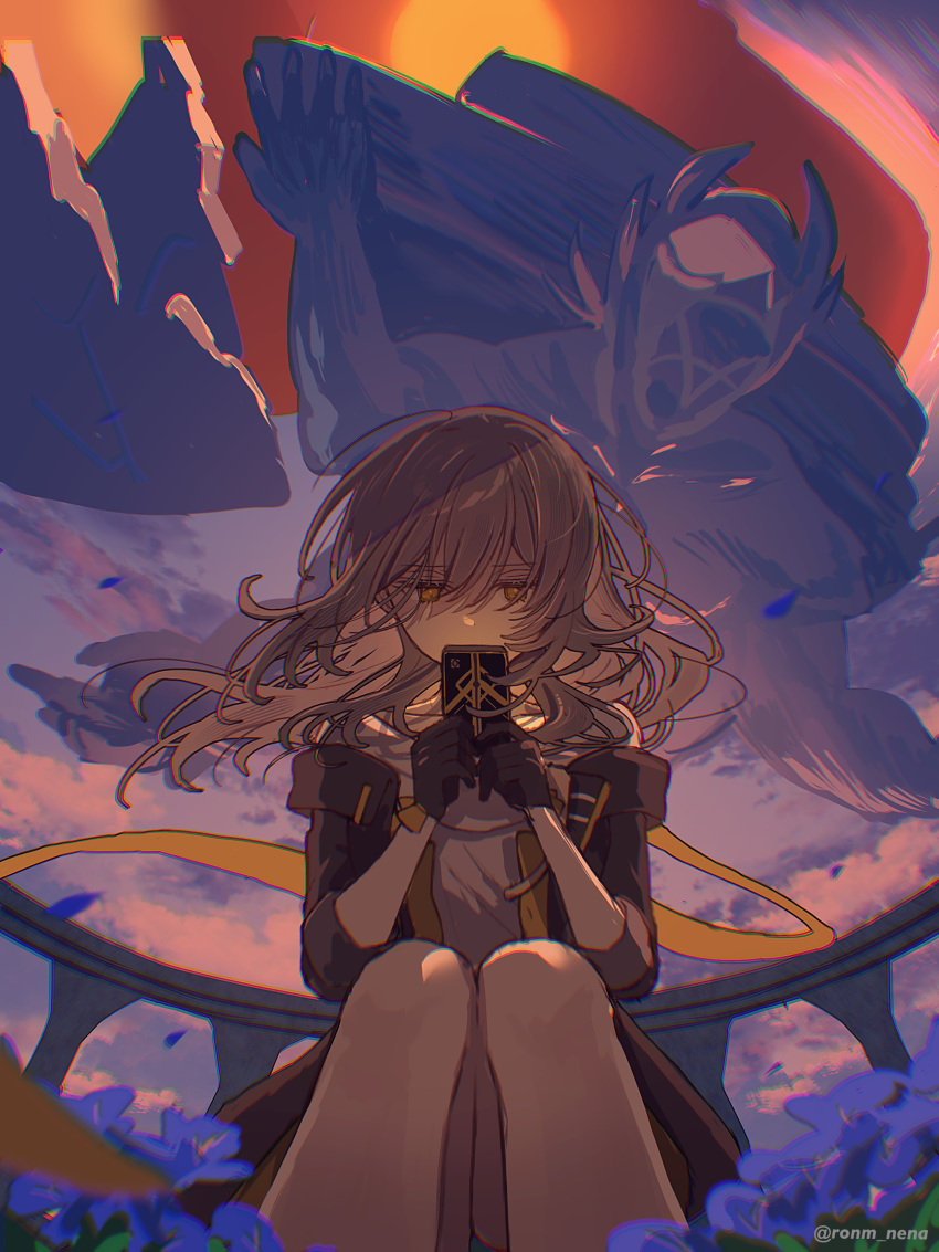 Safebooru - 1girl absurdres black gloves black jacket blue flower ...