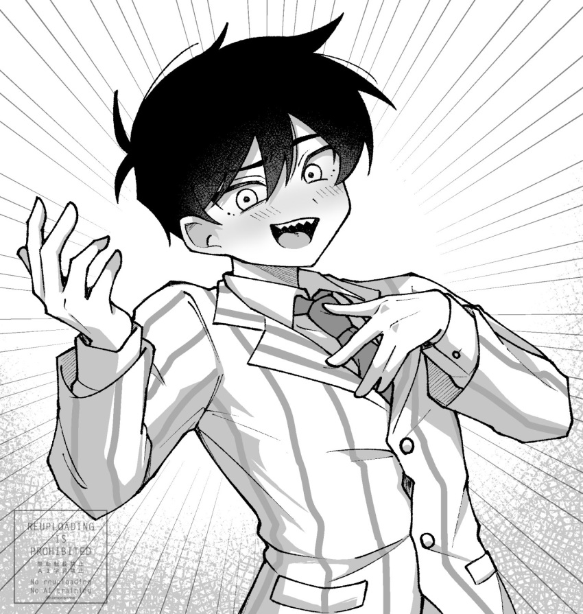 Safebooru - 1boy :d bossman hero buttons collared shirt commentary ...