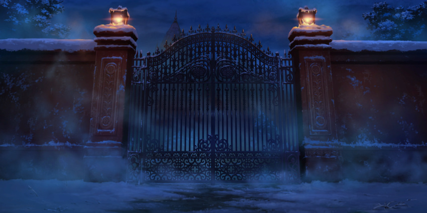 Safebooru - artist request fog game cg gate highres lantern night night ...
