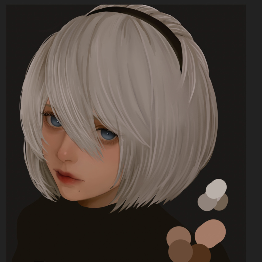 Safebooru - 1girl 2b (nier:automata) black background black hairband ...