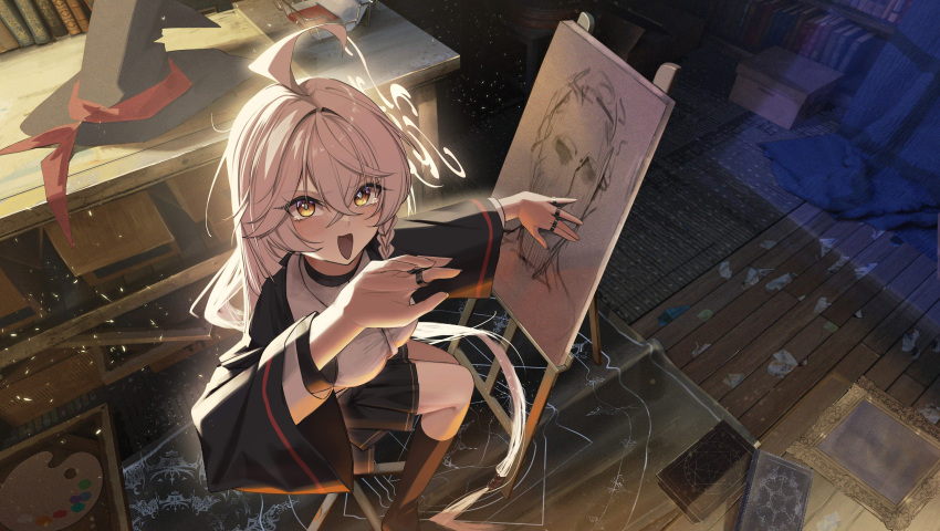 Safebooru - 1girl absurdres ahoge black jacket black shoes black skirt ...