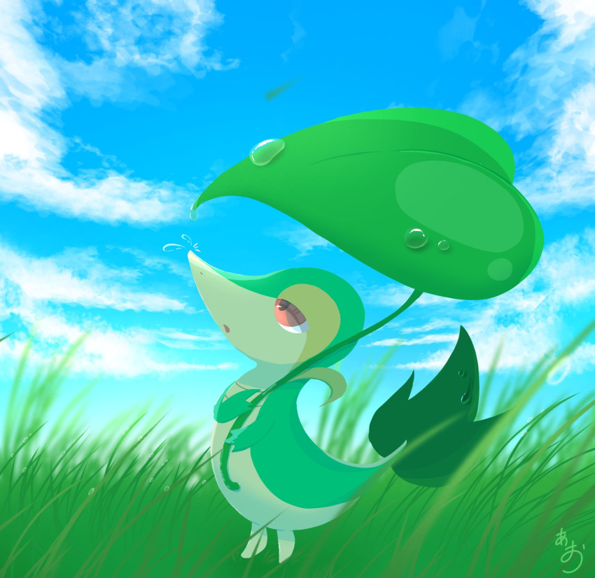 Safebooru - blue sky clouds grass highres holding leaf natu a0z0ra no ...