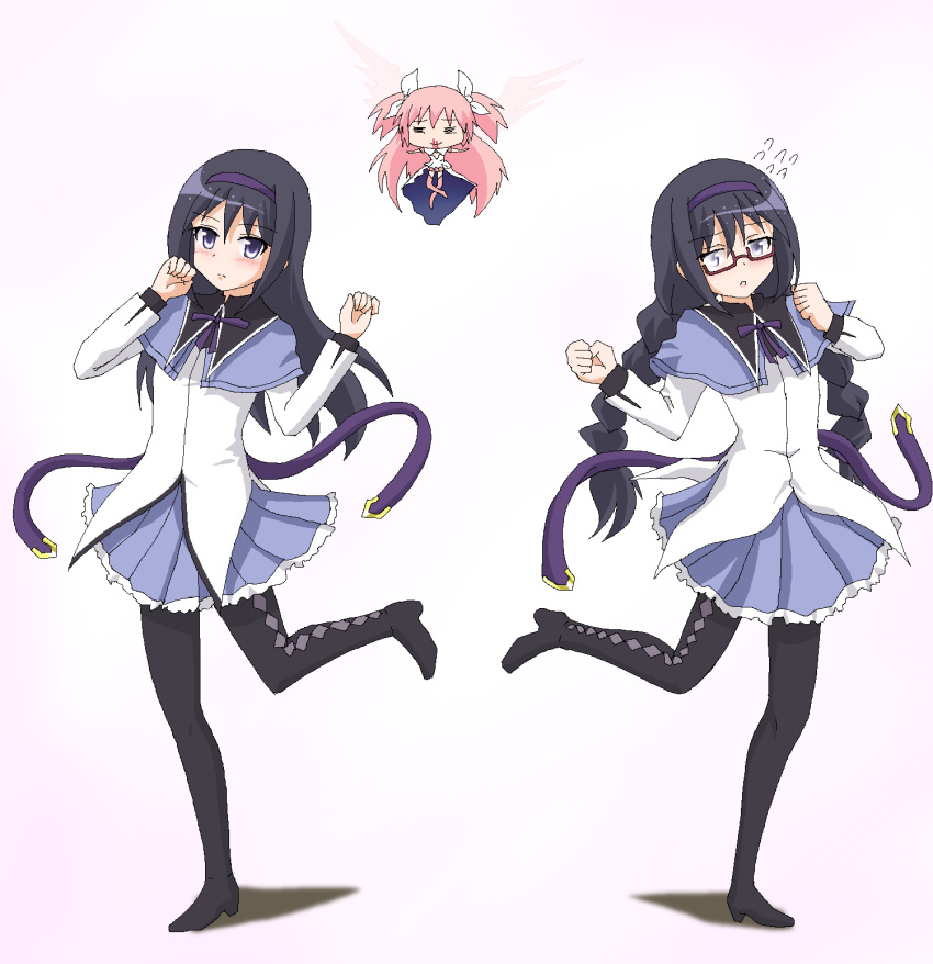 Safebooru - 3girls = = akemi homura black hair blood blush boots bow braid chibi dress dual ...