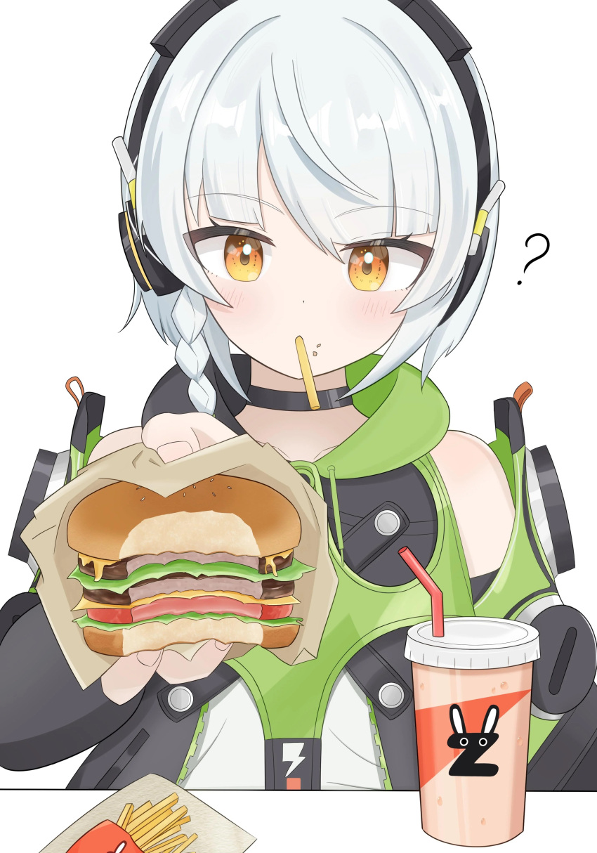 Safebooru - 1girl anby demara burger drinking hamburger looking at ...
