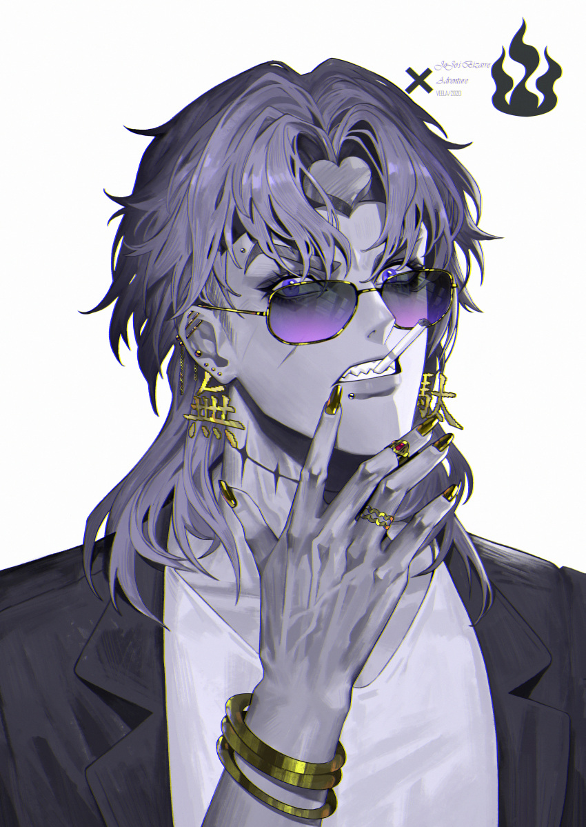 Safebooru - 1boy absurdres black jacket cigarette clenched teeth ...