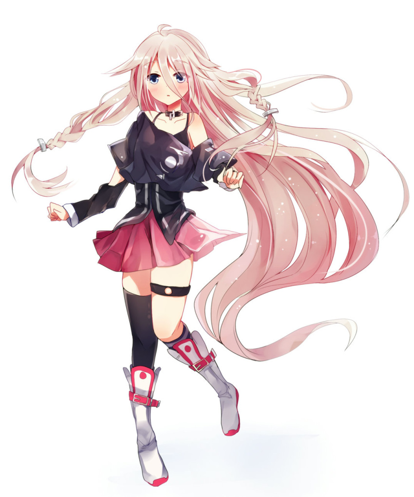 Safebooru - 1girl absurdly long hair ahoge asymmetrical legwear black legwear black shirt blonde ...
