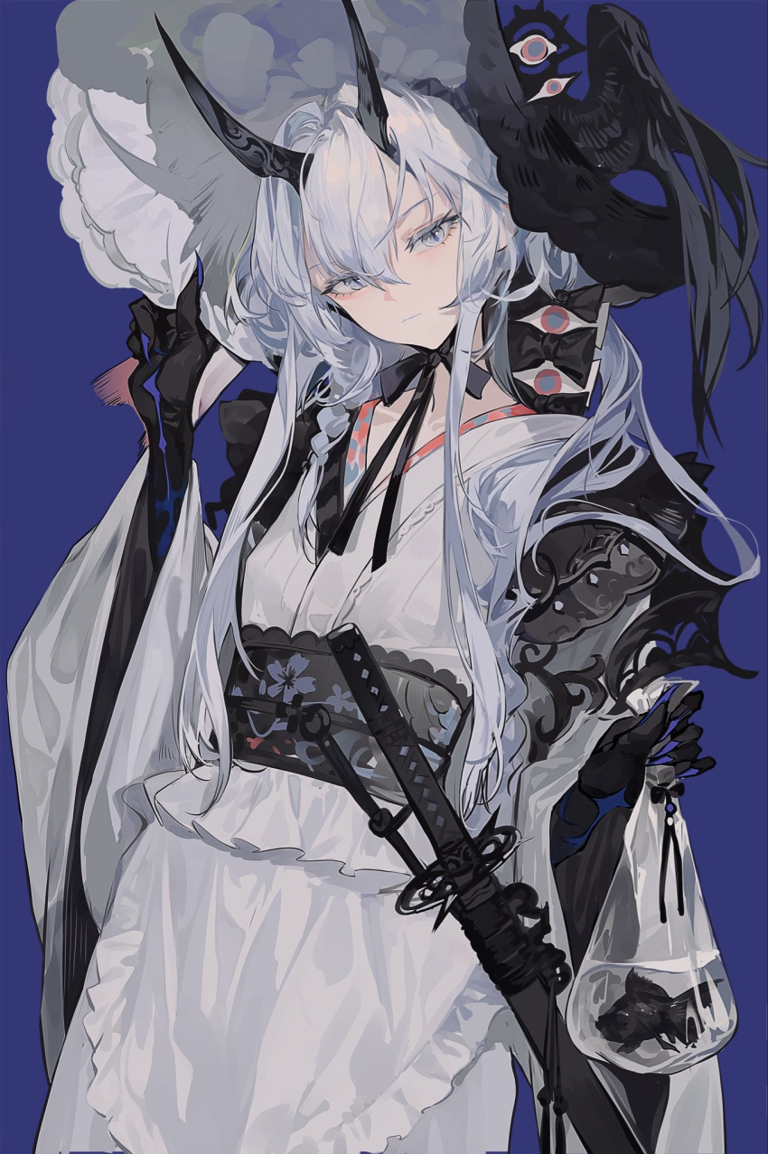 Safebooru - 1girl black horns black ribbon braid closed mouth cowboy ...