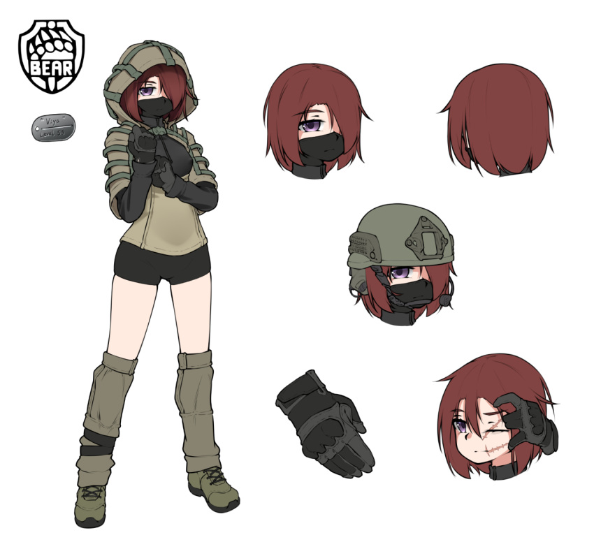 Safebooru - 1girl armedshipyard bike shorts breasts brown hair character profile covered nipples ...