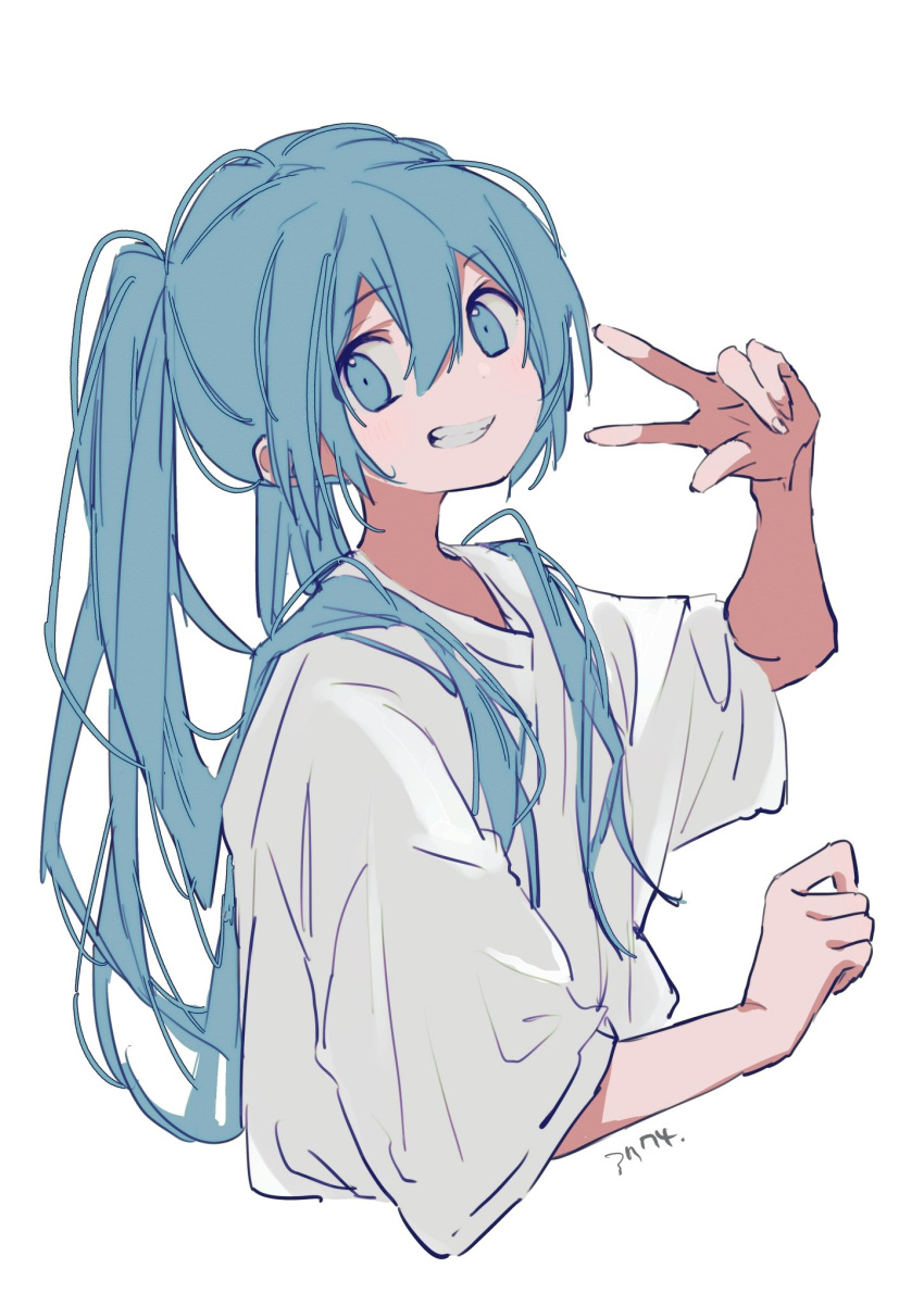 Safebooru - 1girl 3774. from side green eyes green hair grin hair ...