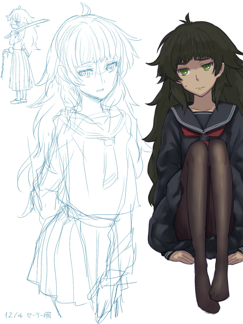 Safebooru - 1girl ahoge black pantyhose black sailor collar black ...