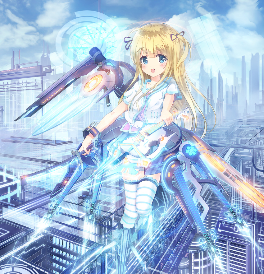 Safebooru - 1girl :d alc (ex2 lv) blonde hair blue eyes bow building ...