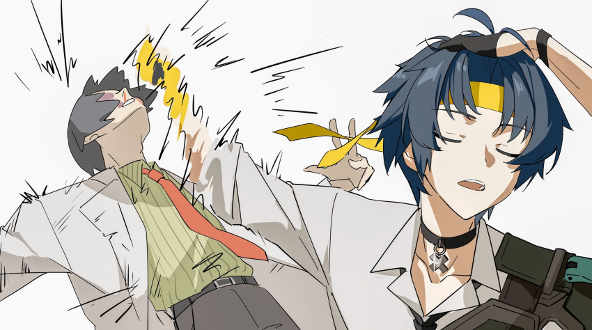 Safebooru - 2boys adjusting hair armor asaba harumasa asymmetrical ...