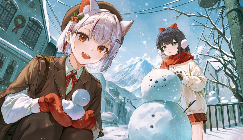 Safebooru - 2girls :d :o animal ear fluff animal ears aqua eyes bare ...