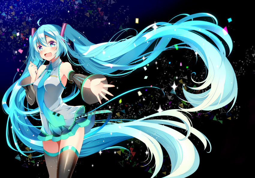 Safebooru - 1girl ahoge aqua eyes aqua hair blush detached sleeves floating hair hatsune miku ...
