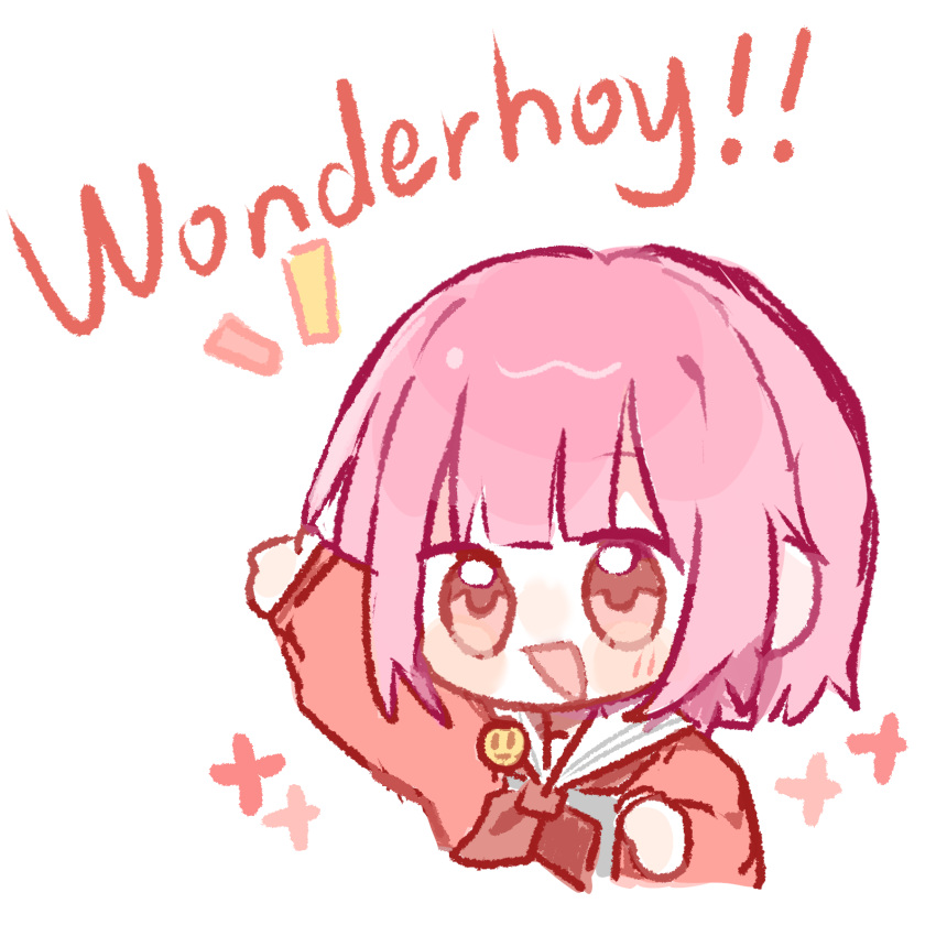 Safebooru - 1girl :d arm up blue shirt bob cut cardigan chibi chinese ...