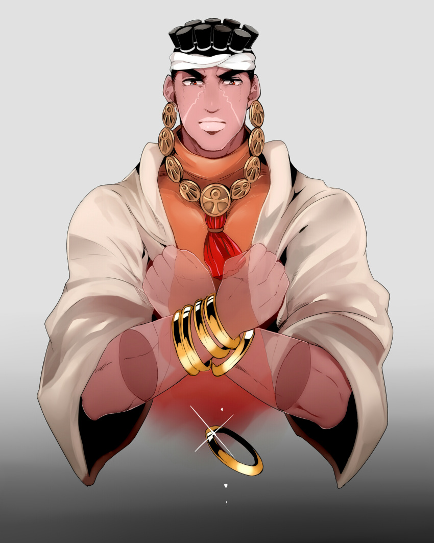 Safebooru - 1boy absurdres black hair bracelet dark skin hands headband ...