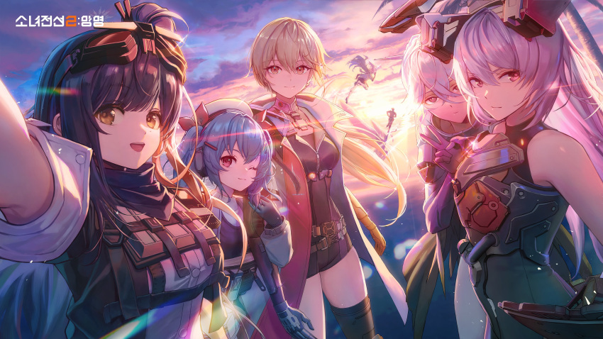 Safebooru - 1boy 6+girls :d ;) absurdres arm up arms behind back bare ...