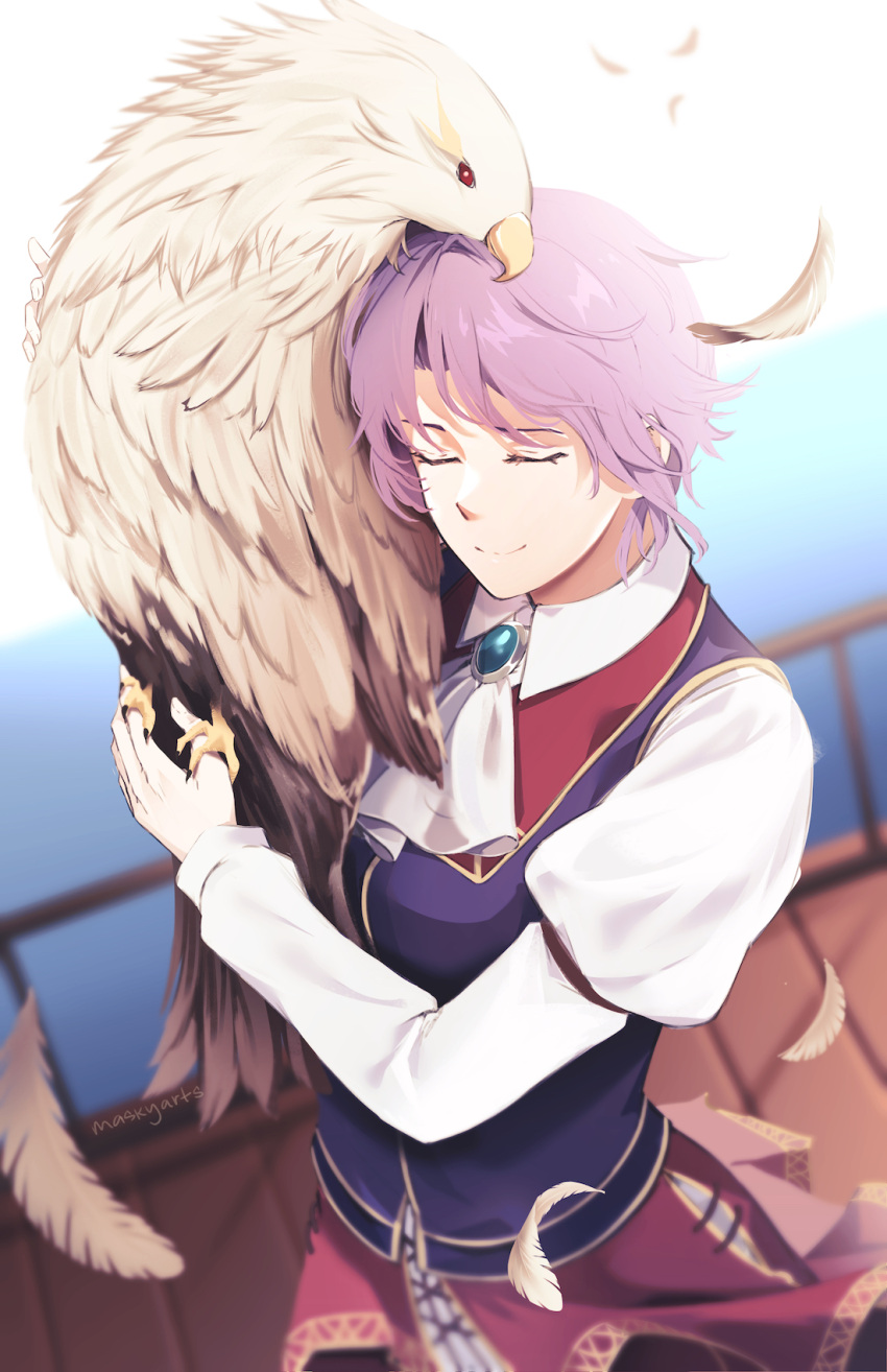 Safebooru - 1girl animal on arm animal on shoulder ascot bird bird on ...