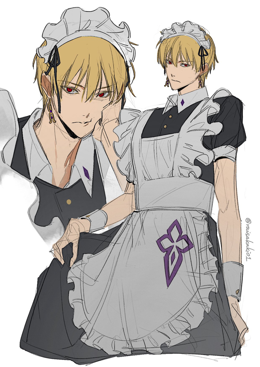 Safebooru - 1boy apron arm cuffs blonde hair buttons closed mouth ...