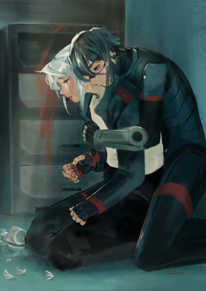 Safebooru - 2girls android ariane yeong black gloves black hair black ...