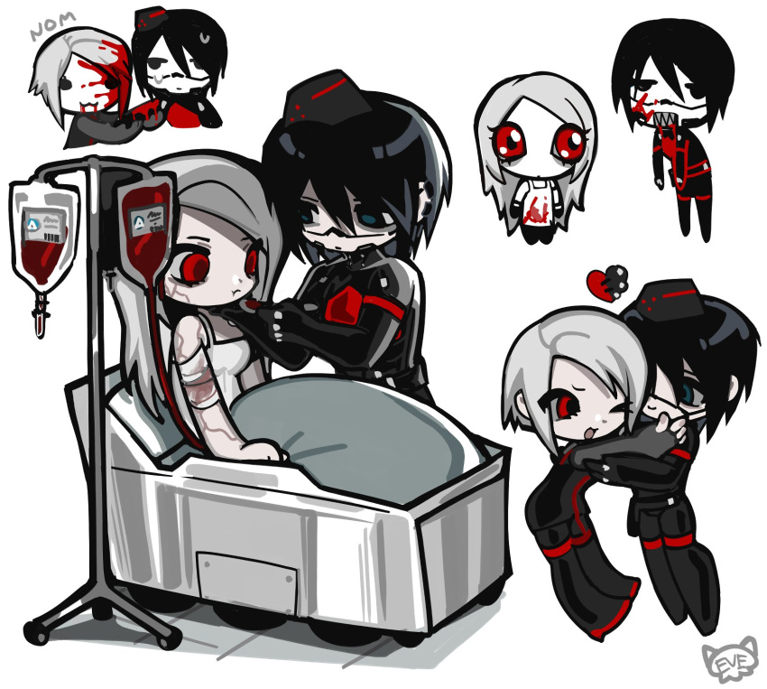 Safebooru - 2girls :t ;d android ariane yeong bandaged arm bandages bed ...