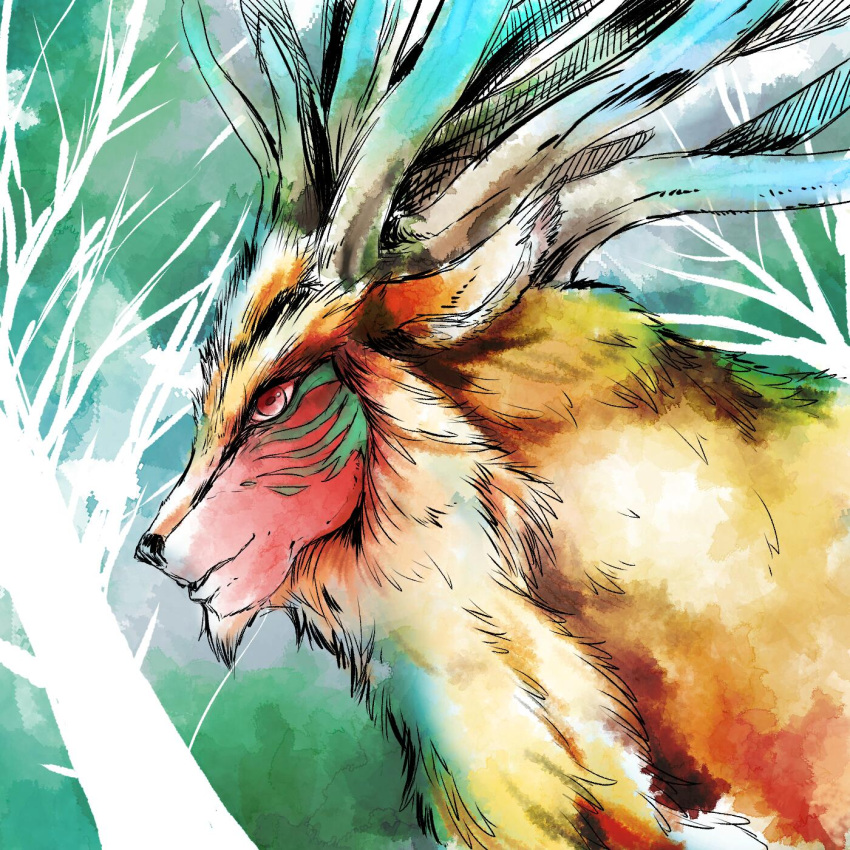 Safebooru - deer getsuyou bi highres horns mononoke hime no humans red ...
